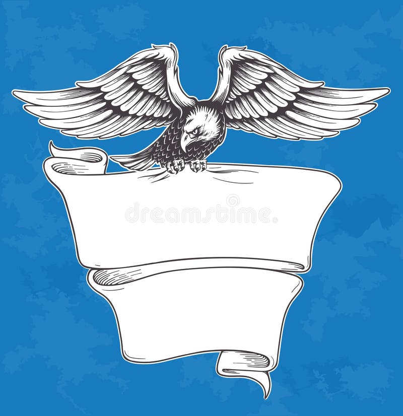 Detailed Hand Drawn Eagle Holding Ribbon Stock Vector - Illustration of ...