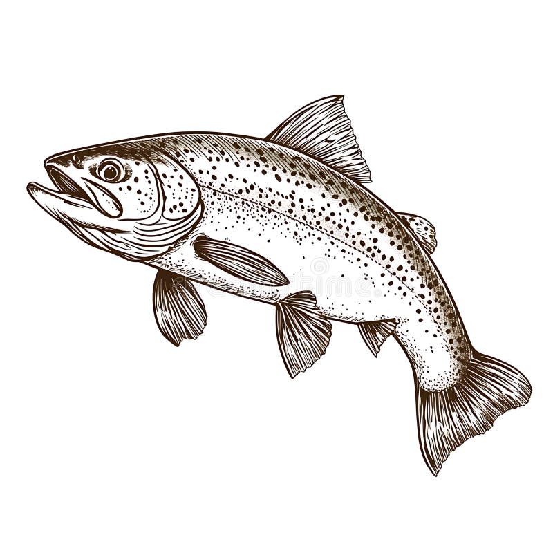 Detailed Hand-drawn Illustration of a Leaping Trout Stock Illustration ...