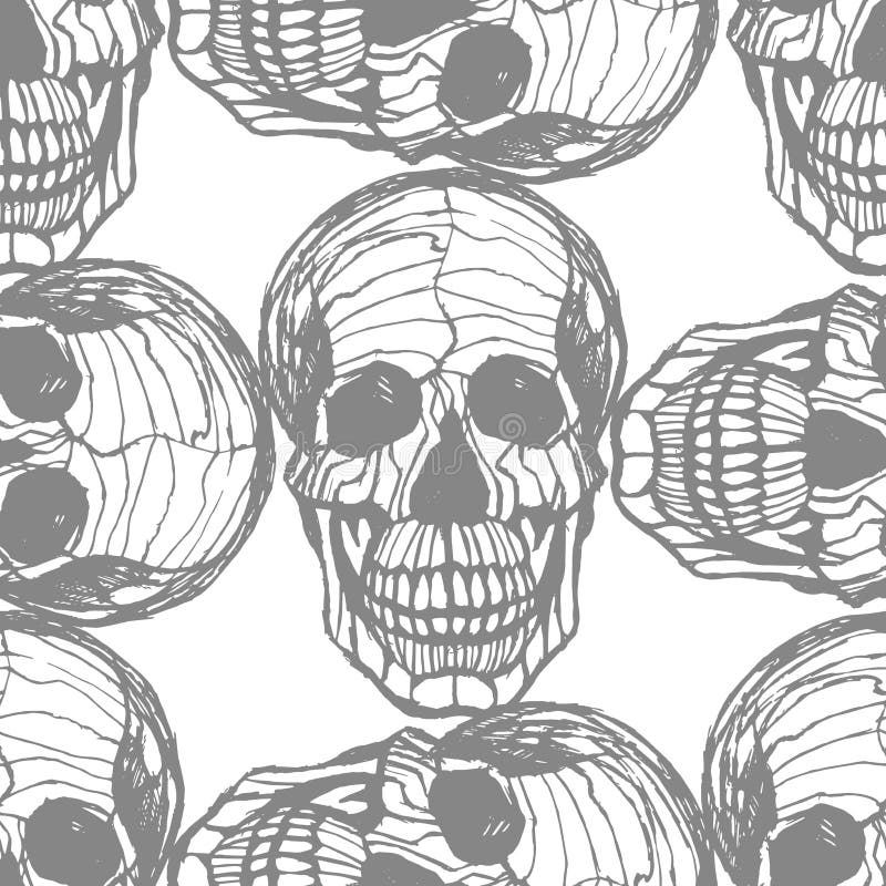 Detailed Hand-drawn Pattern of Skull. Stock Vector - Illustration of ...