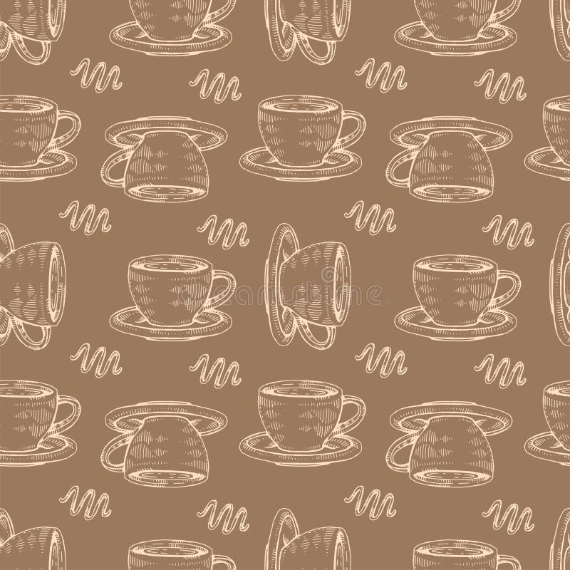 Detailed Hand-drawn Sketch Coffee Cups on the Brown Background. Stock ...