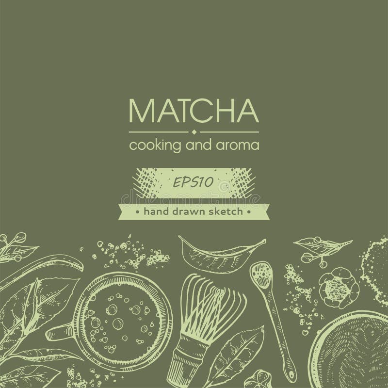 Detailed Hand-drawn Sketch Matcha Cooking and Aroma. Stock Vector ...