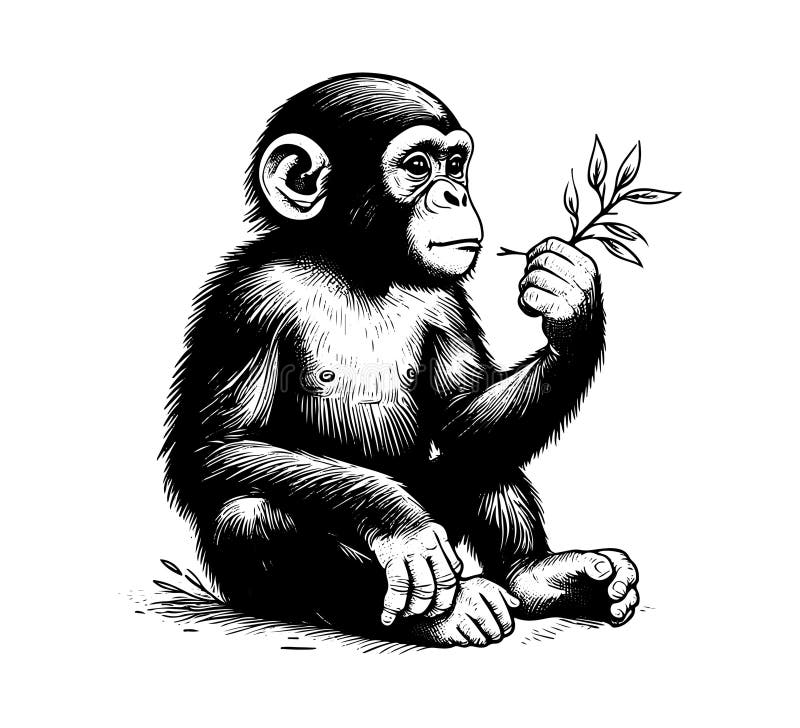Chimpanzee Primate Hand Drawn Vector Illustration Vintage Stock Vector ...