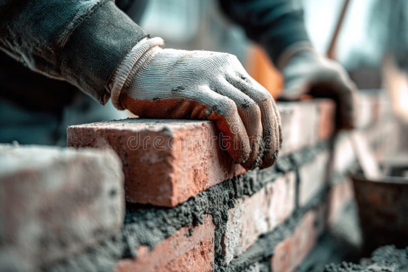 Detailed Hand Placement of Bricks in a Construction Craftsmanship Scene ...