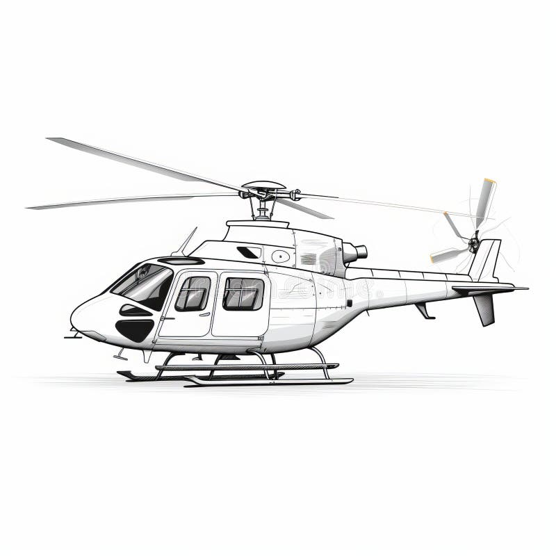 Detailed Helicopter Line Art Illustration on White Background Stock ...