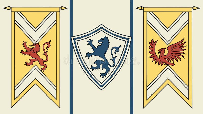 Detailed Heraldic Banners with Mythical Creatures, Vector Design ...