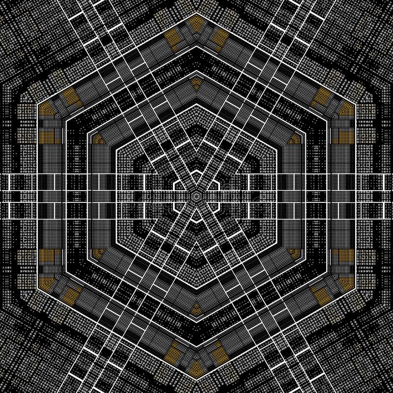 Detailed Hexagonal Grid Pattern and Design in Black White and Shades of ...