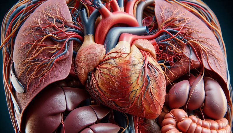 Detailed Human Anatomy with Heart and Organs Displayed Stock ...