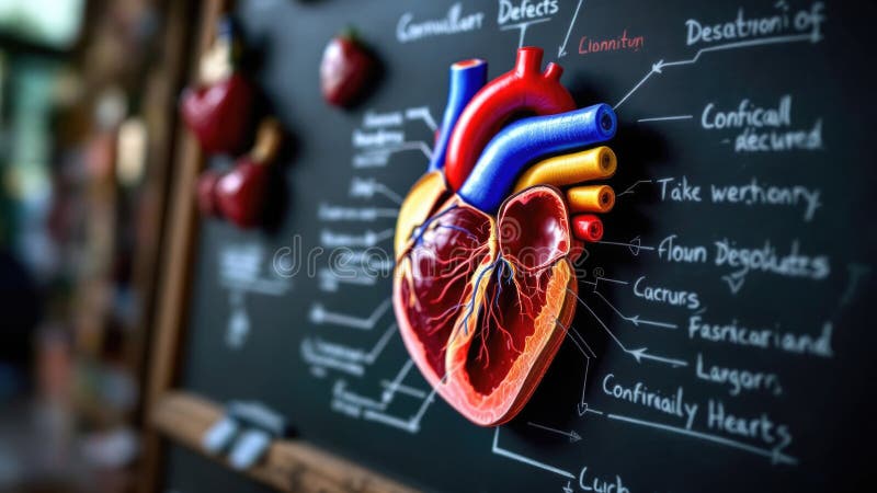 Detailed Human Heart Diagram on Blackboard in Classroom Setting Stock ...