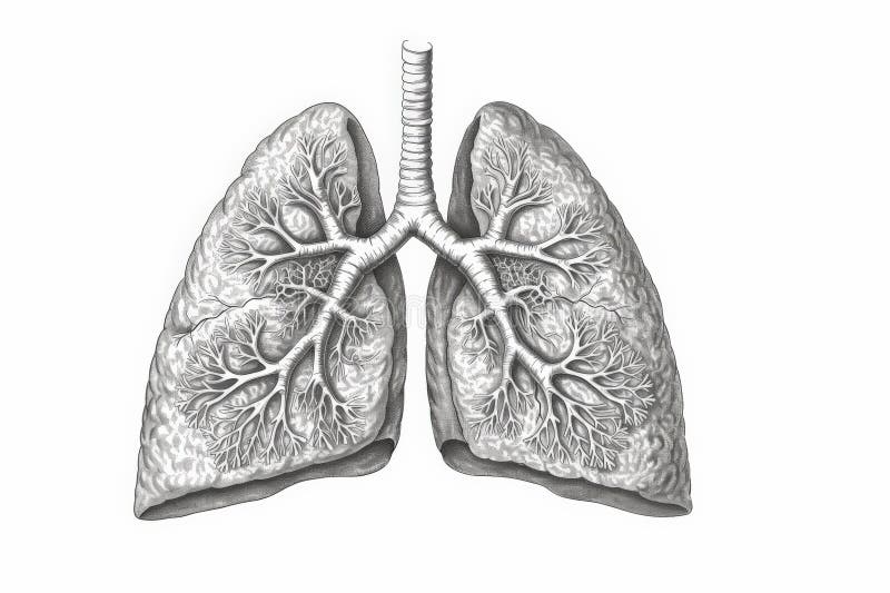 Detailed Human Lungs Illustration, Outline Drawings on White Stock ...