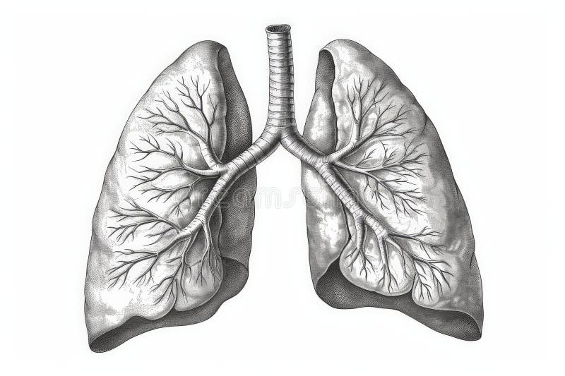 Detailed Human Lungs Illustration, Outline Drawings on White Stock ...