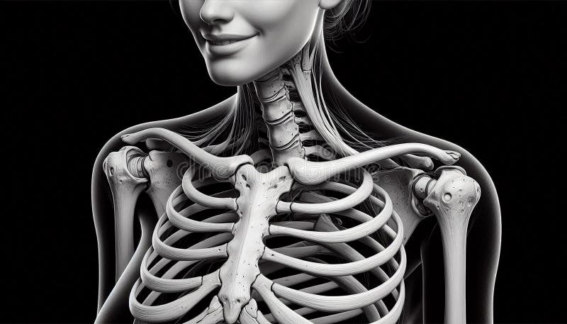 Detailed Human Skeleton Anatomy on Black Background Stock Illustration ...