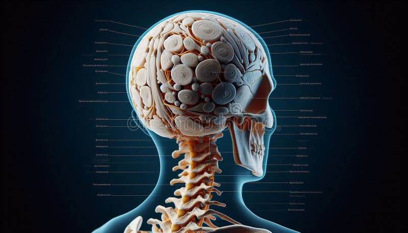 Detailed Human Skull and Spine Anatomy Visualization Stock Illustration ...