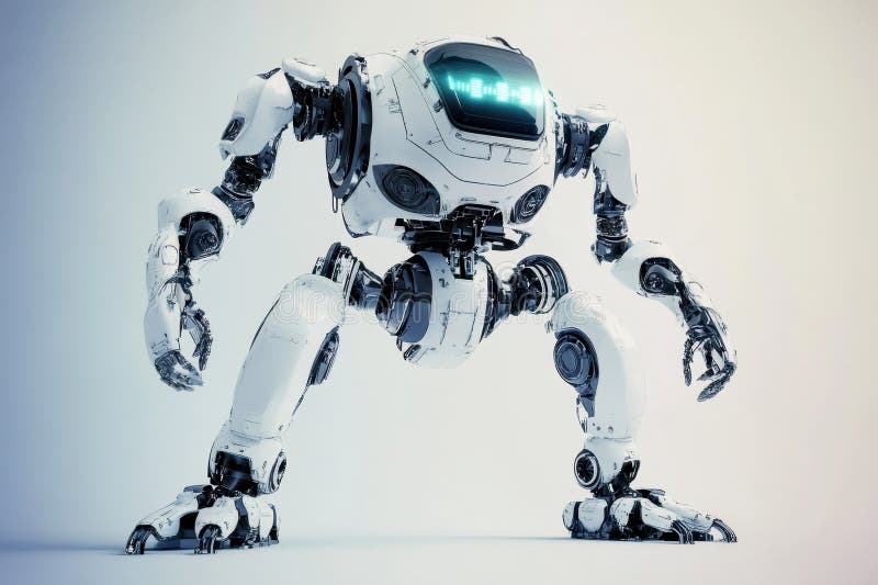 Robot Stands in a Futuristic Pose Showcasing Advanced Mechanical Design ...