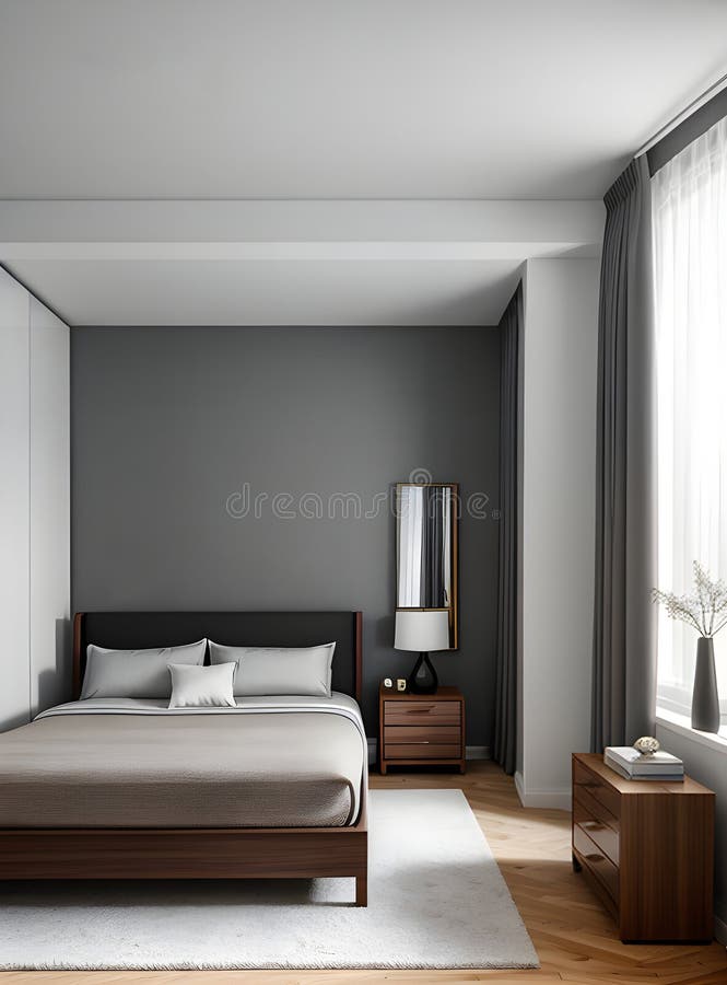 Detailed Hyperrealistic Medium Shot: Bedroom Interior Design. Stock ...