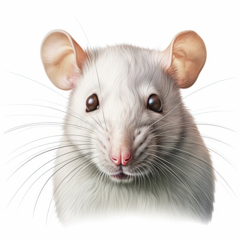 Detailed Hyperrealistic Vector Illustration of a White Rat with Big ...