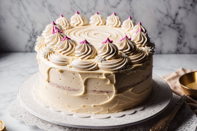 The Detailed Icing Pattern on a Freshly Baked Birthday Cake Stock ...