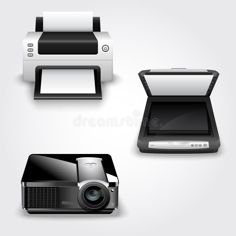 Detailed Illustration of Abstract Printer, Scanner and Projector Stock ...