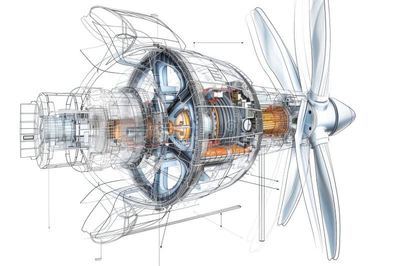 Detailed Illustration of an Airplane Engine on a White Background ...