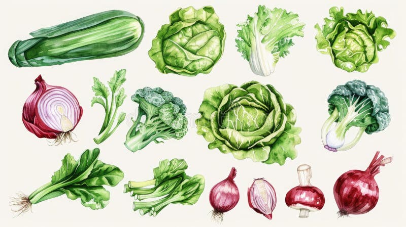 Detailed Illustration of Assorted Vegetables, Ideal for Culinary ...