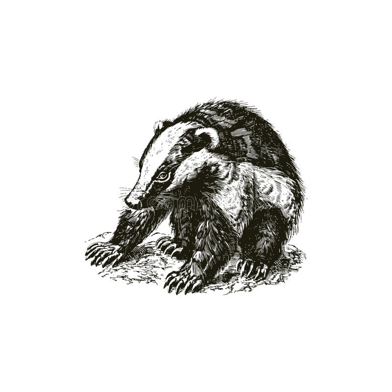 Detailed Illustration of Badger in Defensive Stance. Vector ...