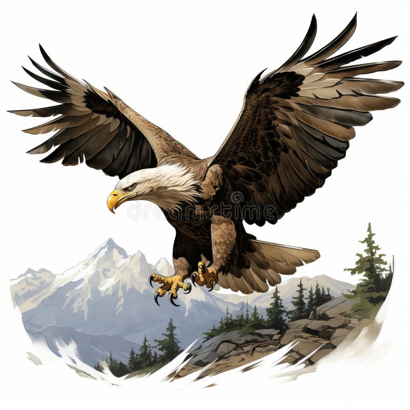 Detailed Illustration of Bald Eagle in Flight with Comic Book Style Stock Illustration ...