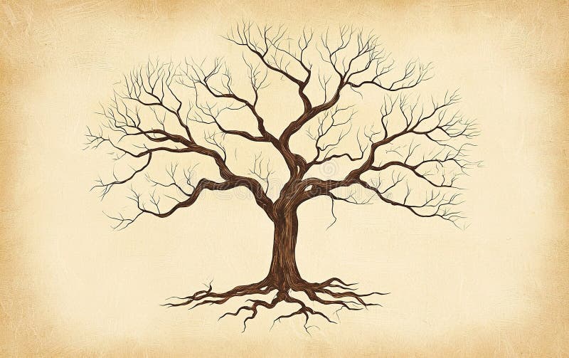 A Detailed Illustration of a Bare Tree with Intricate Branches and ...