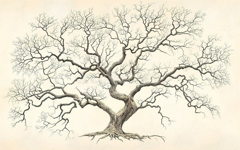 Detailed Illustration of a Barren Tree with Intricate Branches ...