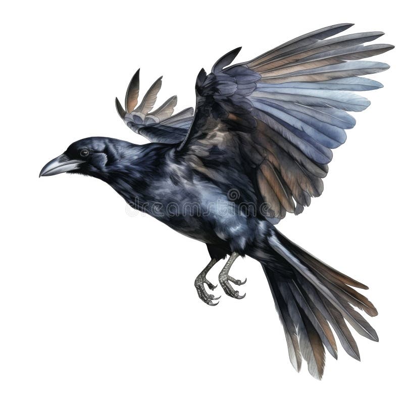 A Detailed Illustration of a Black Crow in Flight Stock Photo ...