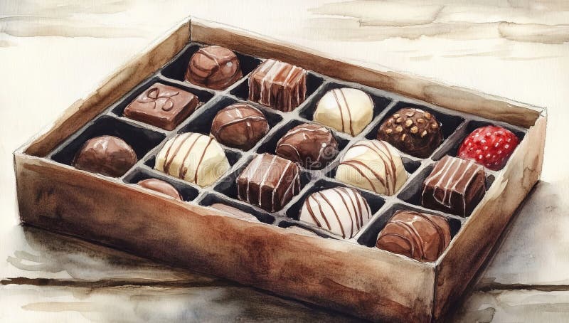 A Detailed Illustration of a Box of Assorted Chocolates Features a ...