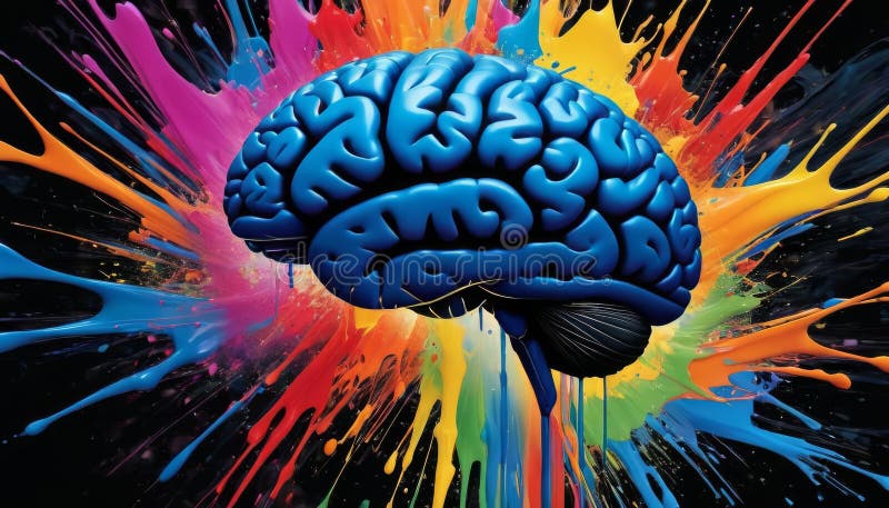Vibrant Brain Illustration with Colorful Paint Splashes Stock Image ...