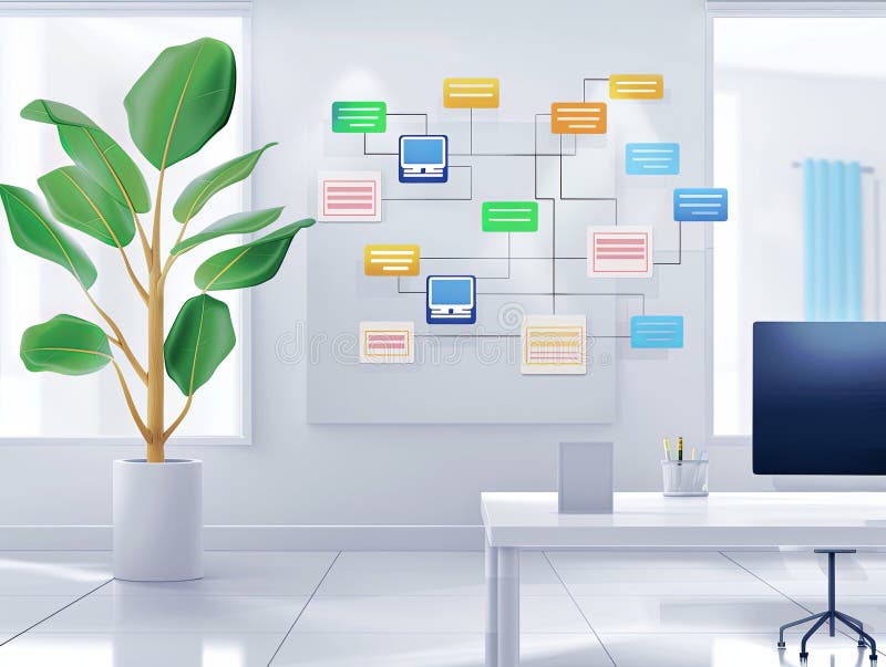 Detailed Illustration of a Business Operations Workflow Chart with ...