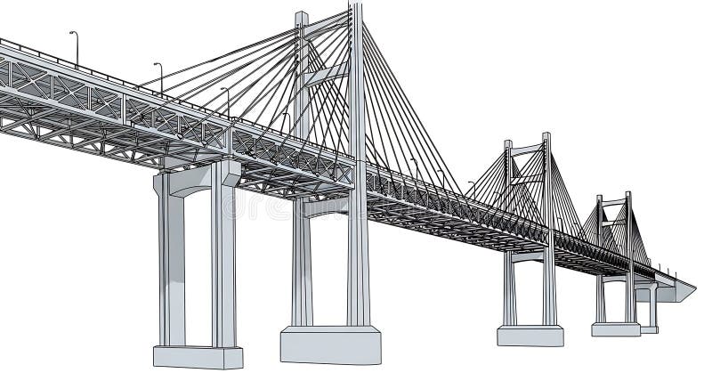 A Detailed Illustration of a Cable-stayed Bridge, Featuring Multiple a ...