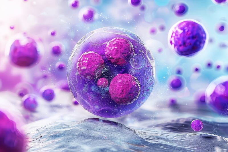 Detailed Illustration of a Cell Structure Under Microscope on Purple ...