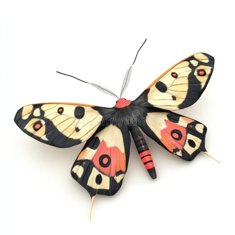 Stunning Cream and Black Moth with Red Accents, Isolated on White Stock ...