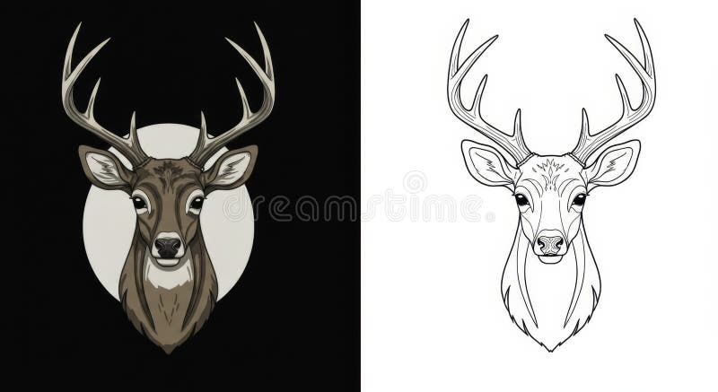 Majestic Deer Head Portrait: Elegant Wildlife Illustration Stock ...