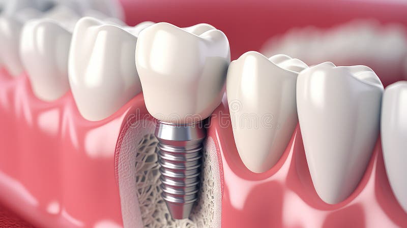 Detailed Illustration of a Dental Implant among Natural Teeth ...
