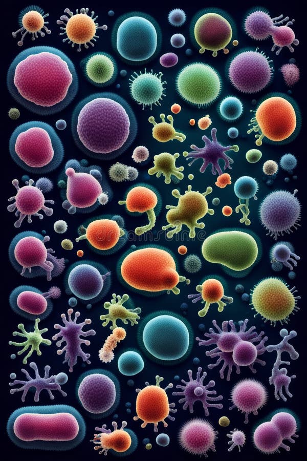 Microscopic View of Diverse Microorganisms, Showcasing Various Shapes ...