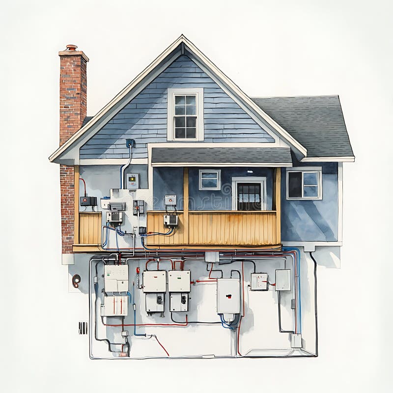 Crosssection Illustration of a House Showcasing Its Electrical and ...