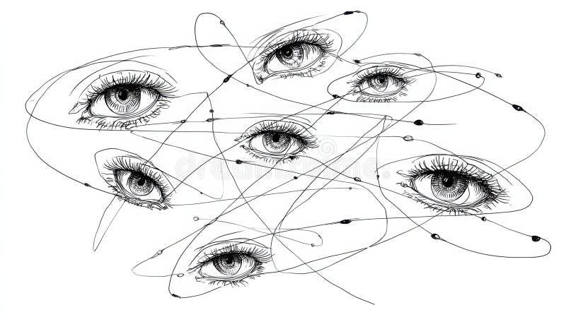 Intricate Illustration Featuring Multiple Eyes Interconnected with ...