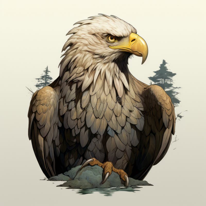 Detailed Illustration of an Eagle Perched on a Rock Stock Illustration ...