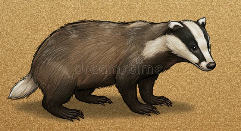 Detailed Illustration of a European Badger on a Textured Background ...
