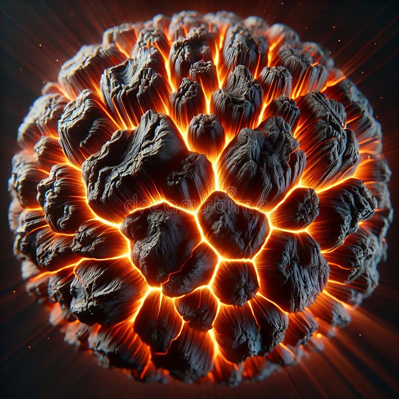 A Detailed Illustration of an Exploding Lava Ball, with the Core ...