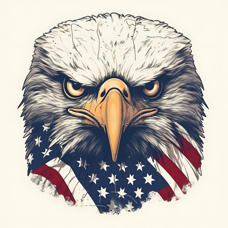 Detailed Illustration of a Fierce Eagle with American Flag Elements ...