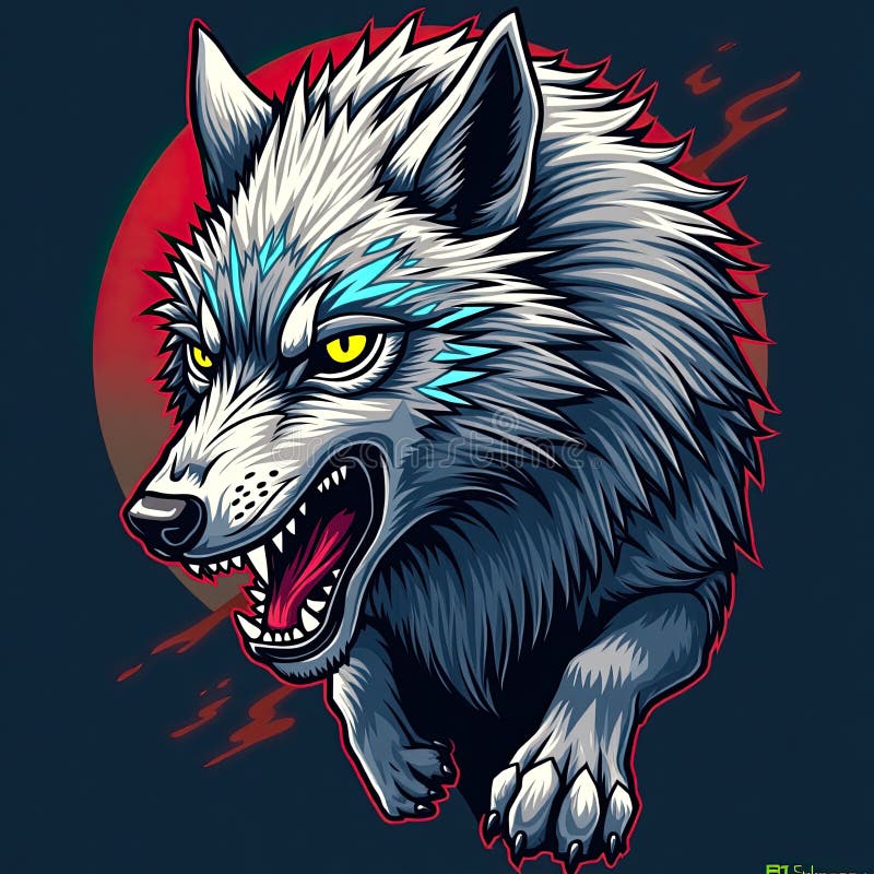 Detailed Illustration of a Fierce Wolf in a Dynamic Pose Stock ...
