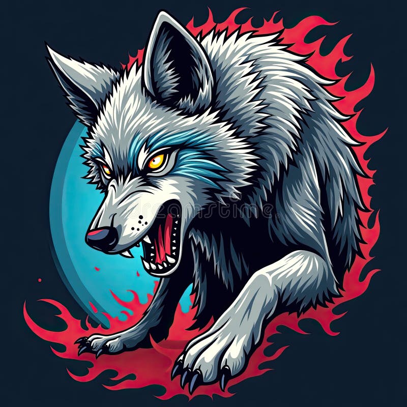 Detailed Illustration of a Fierce Wolf in a Dynamic Pose Stock ...