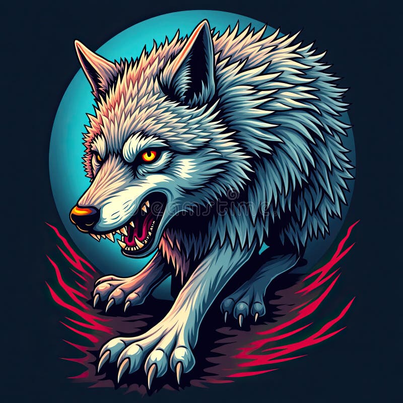 Detailed Illustration of a Fierce Wolf in a Dynamic Pose Stock ...