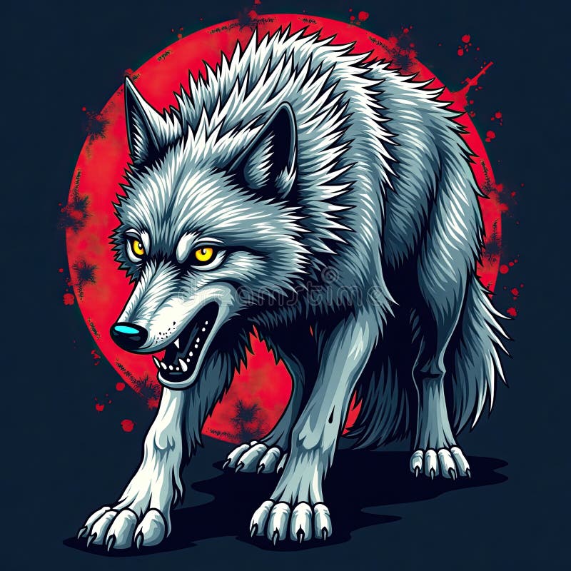 Detailed Illustration of a Fierce Wolf in a Dynamic Pose Stock ...