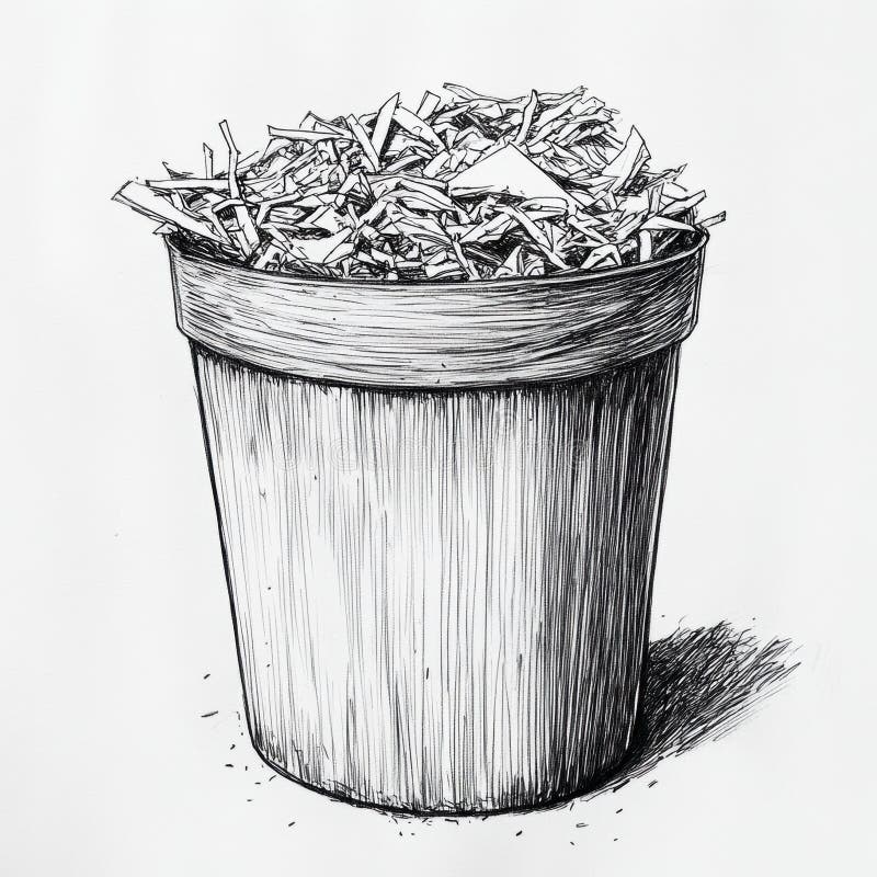 Detailed Illustration of a Filled Trash Bin with Shredded Paper Stock ...