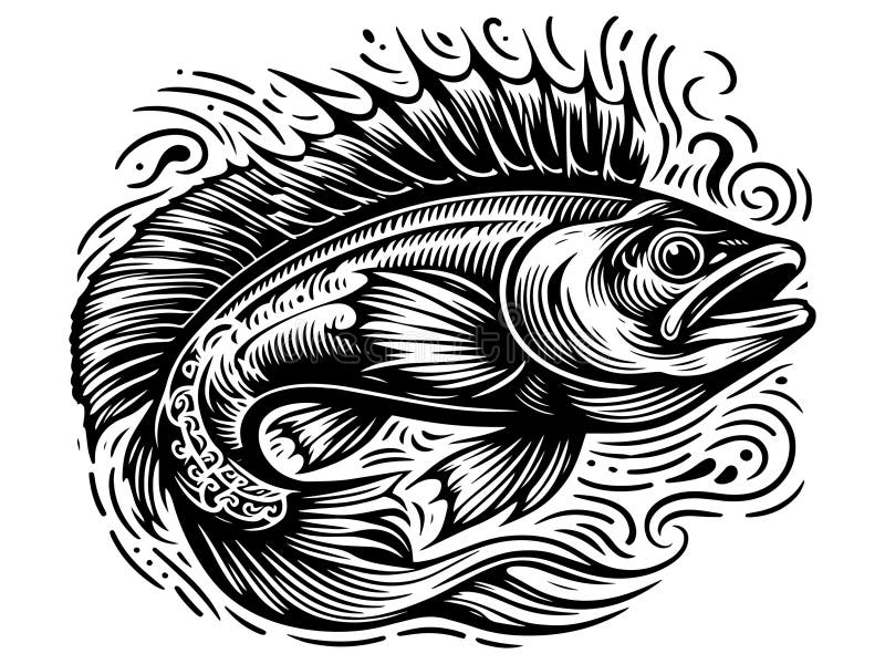 Detailed Illustration of a Fish with Intricate Patterns on White ...