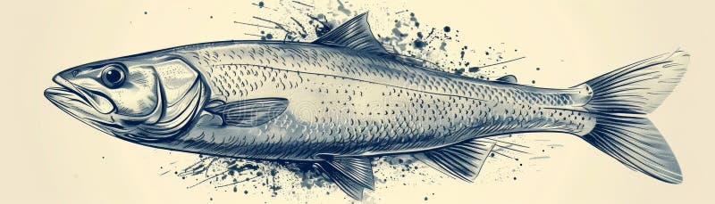 A Detailed Illustration of a Fish with a Splash of Watercolor Stock ...